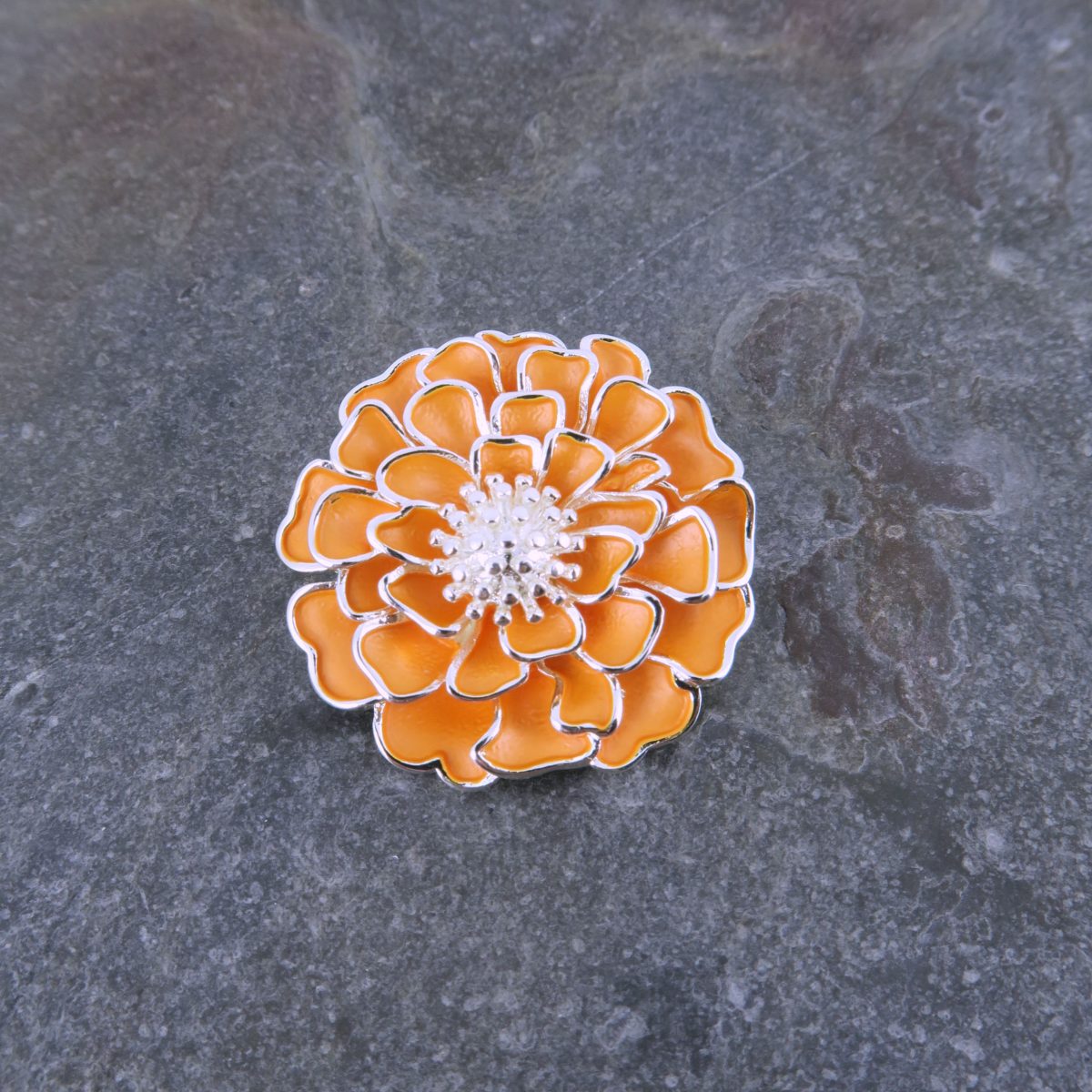 Marigold Orange Flower Brooch, Silver Tone – Alexander Thurlow