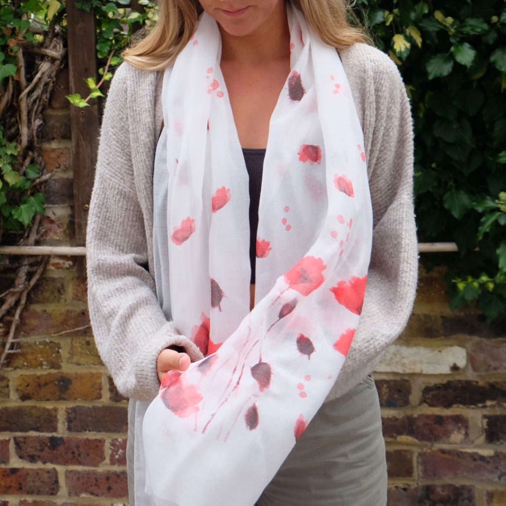 Red Poppy Flower White Lightweight Scarf – Alexander Thurlow